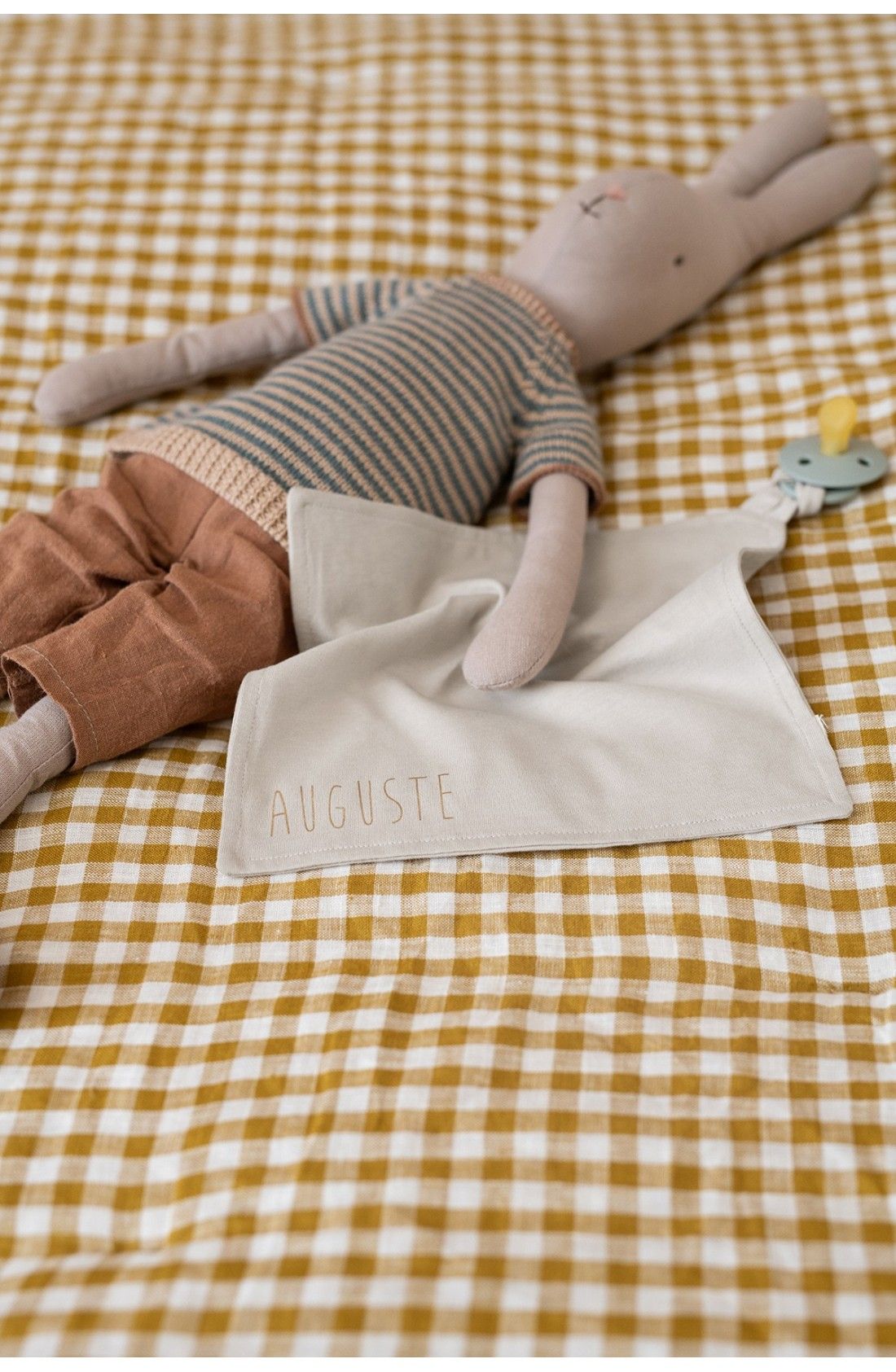 Customizable comforter and pacifier clip in organic cotton - Petit Picotin
